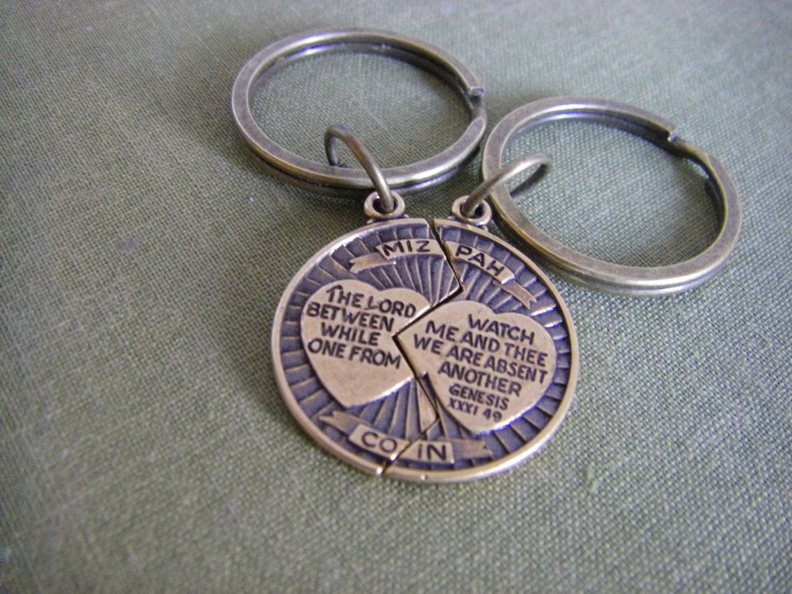 Couples Keychain Matching Mizpah Coin Blessing the Lord - Etsy