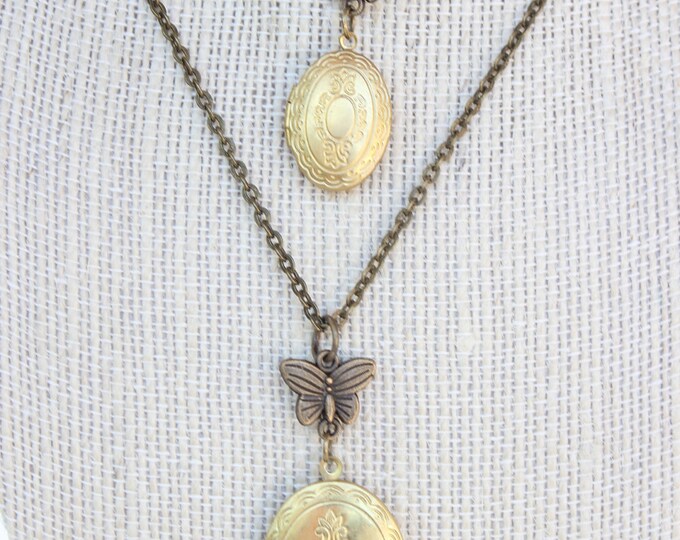 Mother and Daughter Matching Lockets Vintage Lockets With Butterfly - Etsy