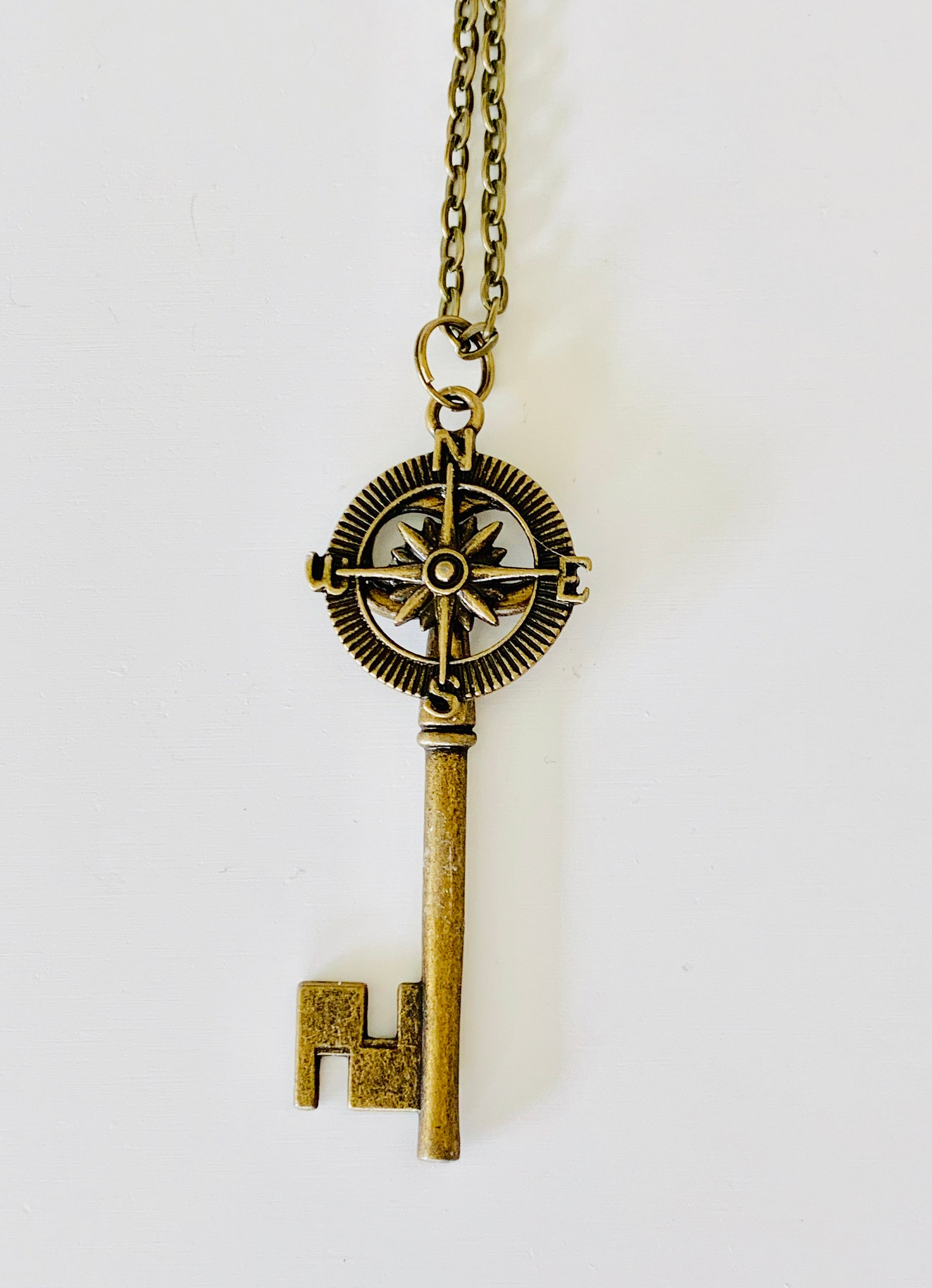 Brass Compass Key Necklace Brass Compass Charm - Etsy