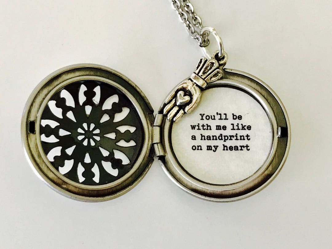 Wicked Broadway Locket Necklace, Handprint on My Heart, Silver Filigree ...