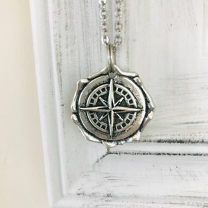 Silver Compass Necklace, Wax Seal Compass, Direction, Wanderlust ...