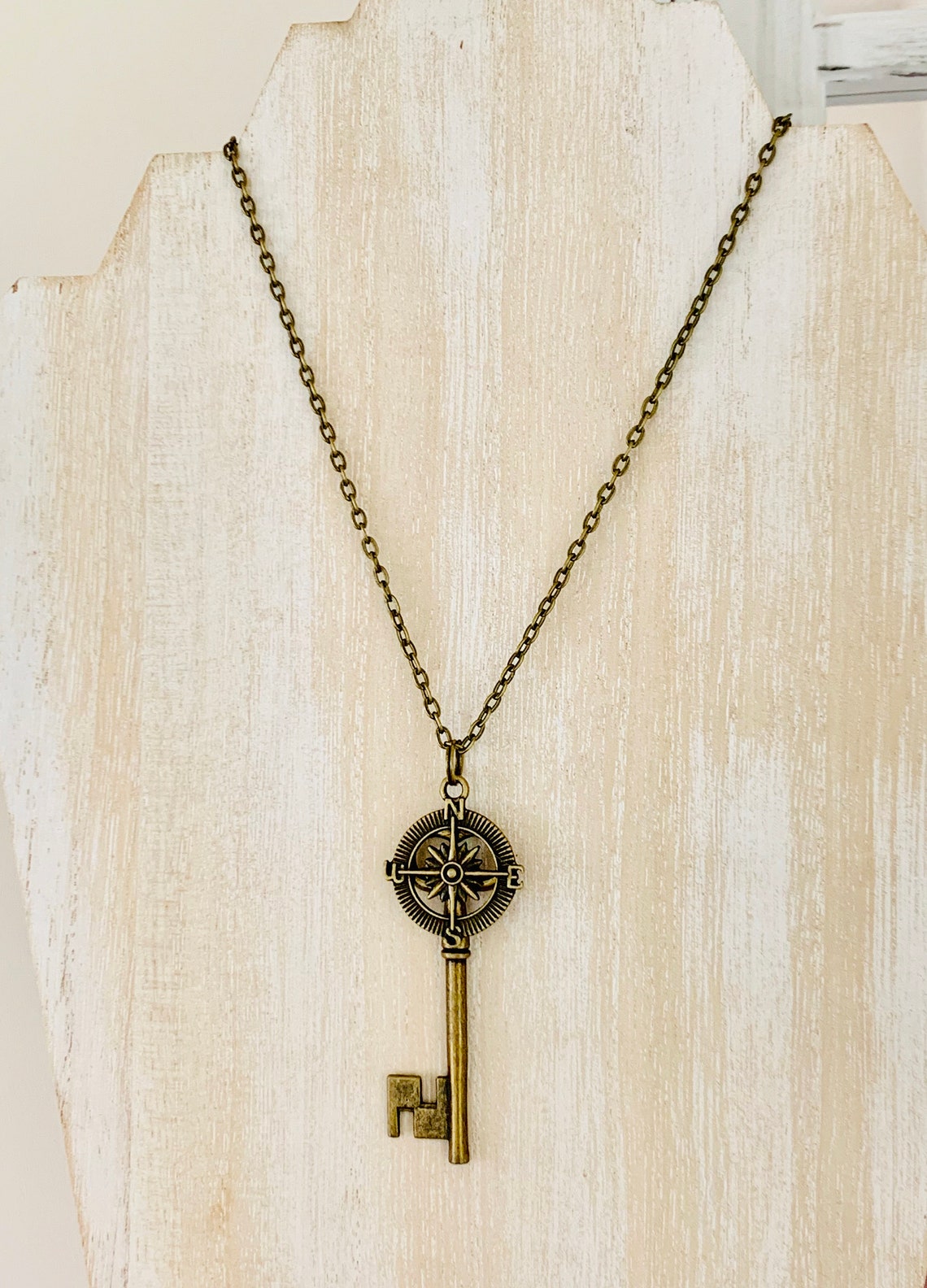 Brass Compass Key Necklace Brass Compass Charm - Etsy