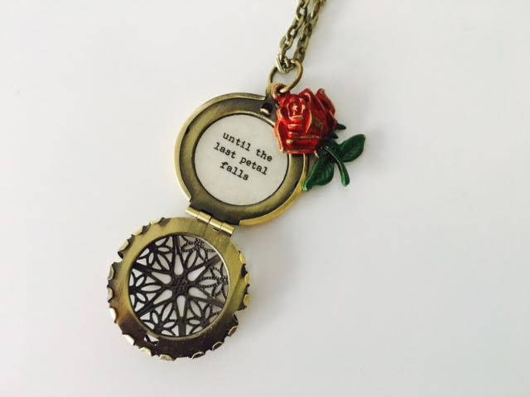 Enchanted Rose Locket Necklace, Beauty and the Beast Quote - Etsy