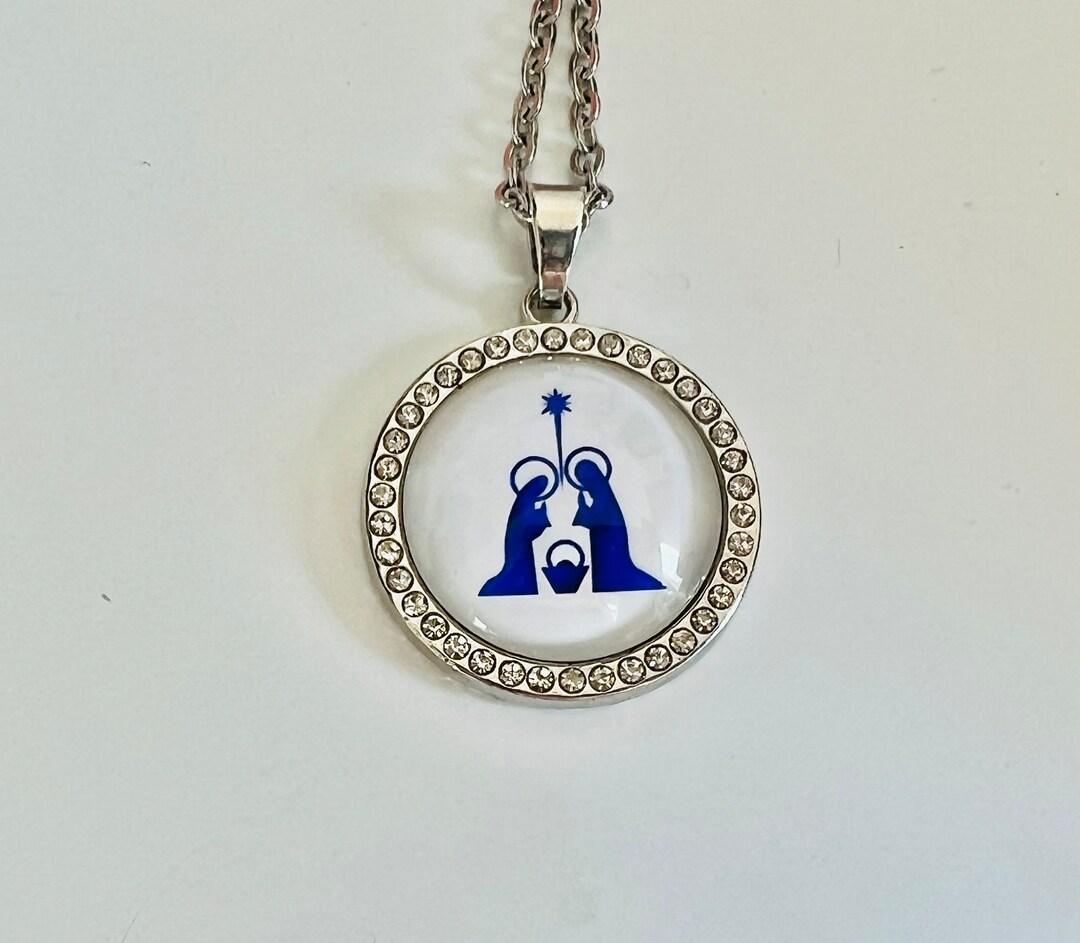 Nativity Pendant Necklace, Manger Scene, Baby Jesus, Christmas Jewelry ...