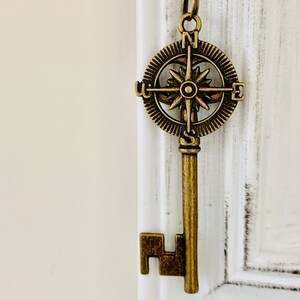 Brass Compass Key Necklace Brass Compass Charm - Etsy