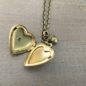 Little Owl Locket Necklace, Vintage Heart Locket, Woodland Owl Acorn ...