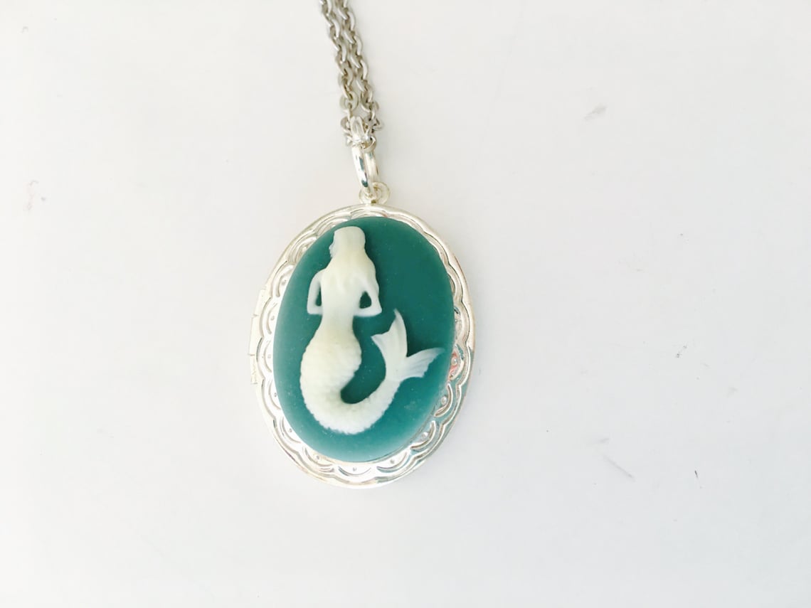 Mermaid Locket Necklace Mermaid Cameo Silver Locket Gift | Etsy