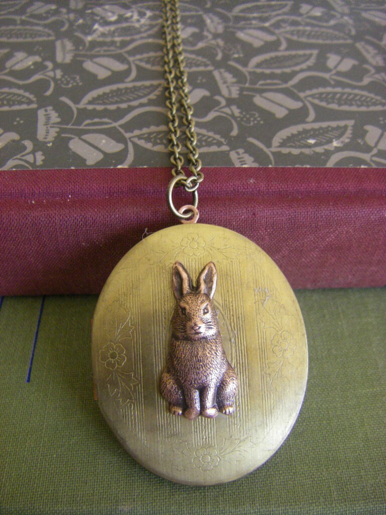 Vintage Rabbit Locket Bunny Locket Rabbit Necklace Brass | Etsy