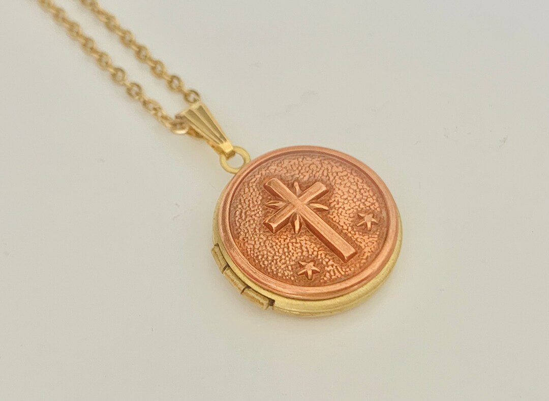 Cross Locket Necklace, Copper Brass Vintage Locket - Etsy