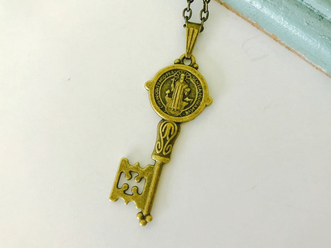 St. Benedict Key Necklace, Patron Saint of Students, Key Jewelry ...