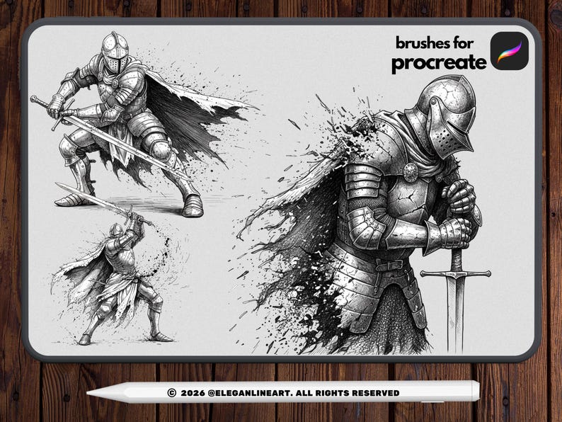 205 Medieval Knight Stamps for Procreate, Medieval Warrior Brush Set ...