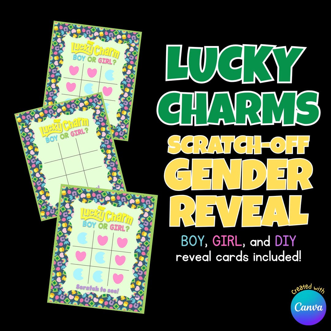 Lucky Charms Gender Reveal Scratch-off Cards (canva Editable), Digital ...