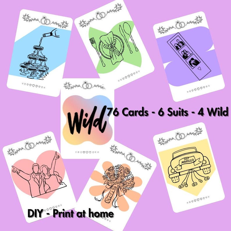 Wedding Card Game, 76 Cards, 6 Suits, 4 Wild Cards (digital Download ...