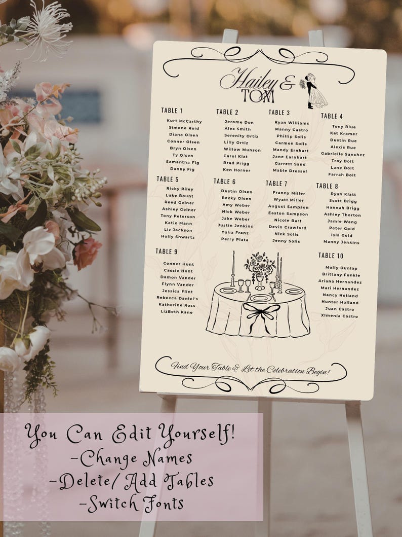 Editable Wedding Seating Chart Template- Instant Download - Etsy