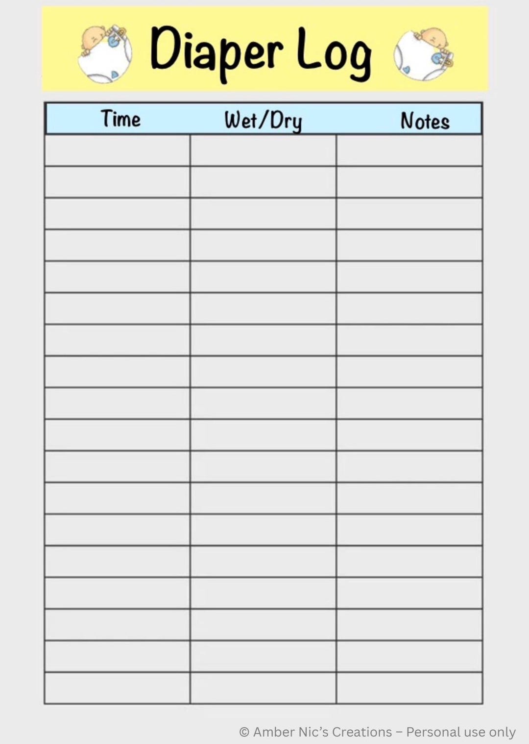 Diaper Change Log Printable | Baby Diaper Tracker | Newborn Care Chart ...