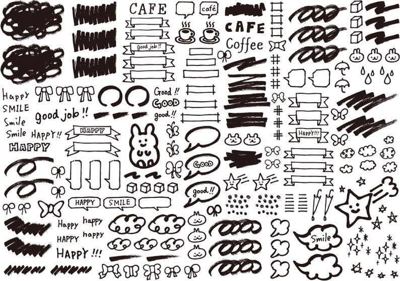 100+ Cute Doodle Elements Bundle | Hand Drawn Clipart PNG AI | Bullet ...
