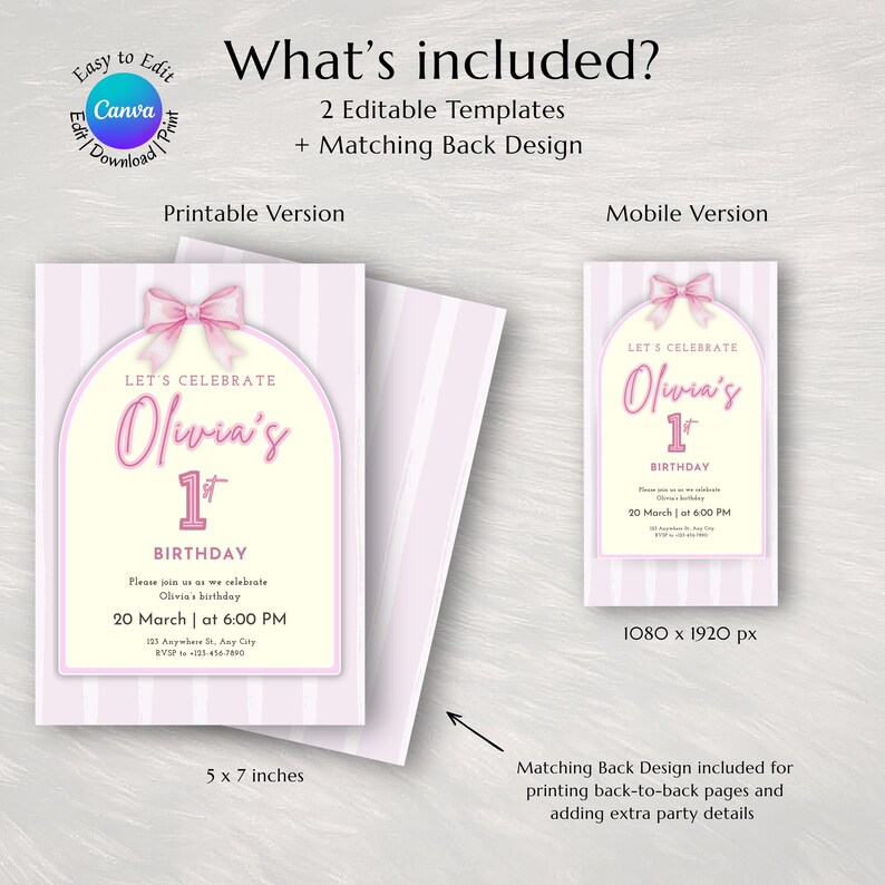 Pink Bow Birthday Invitation Template, Editable Coquette Girl Birthday ...
