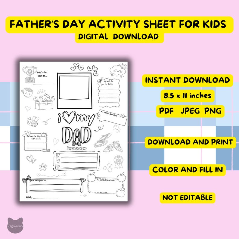 Father's Day Kids Activity Sheet, I Love My Dad Coloring Page, Instant ...