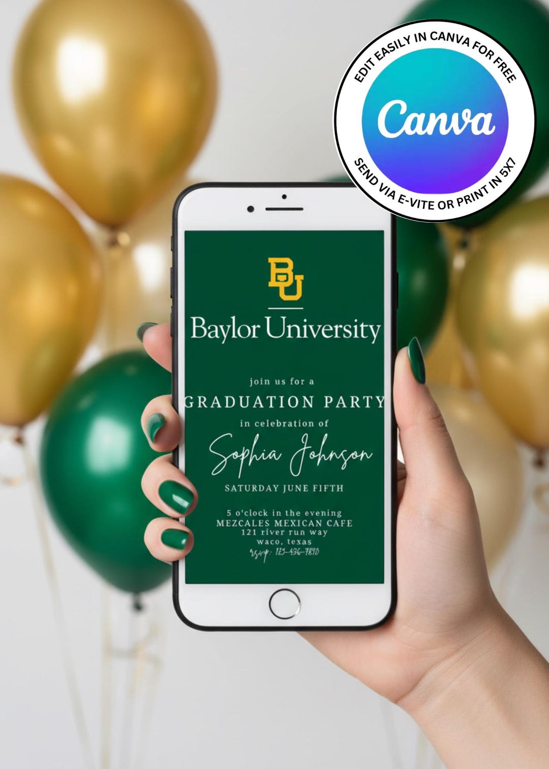 Baylor University Graduation Party Invitation Template. Instant Digital ...