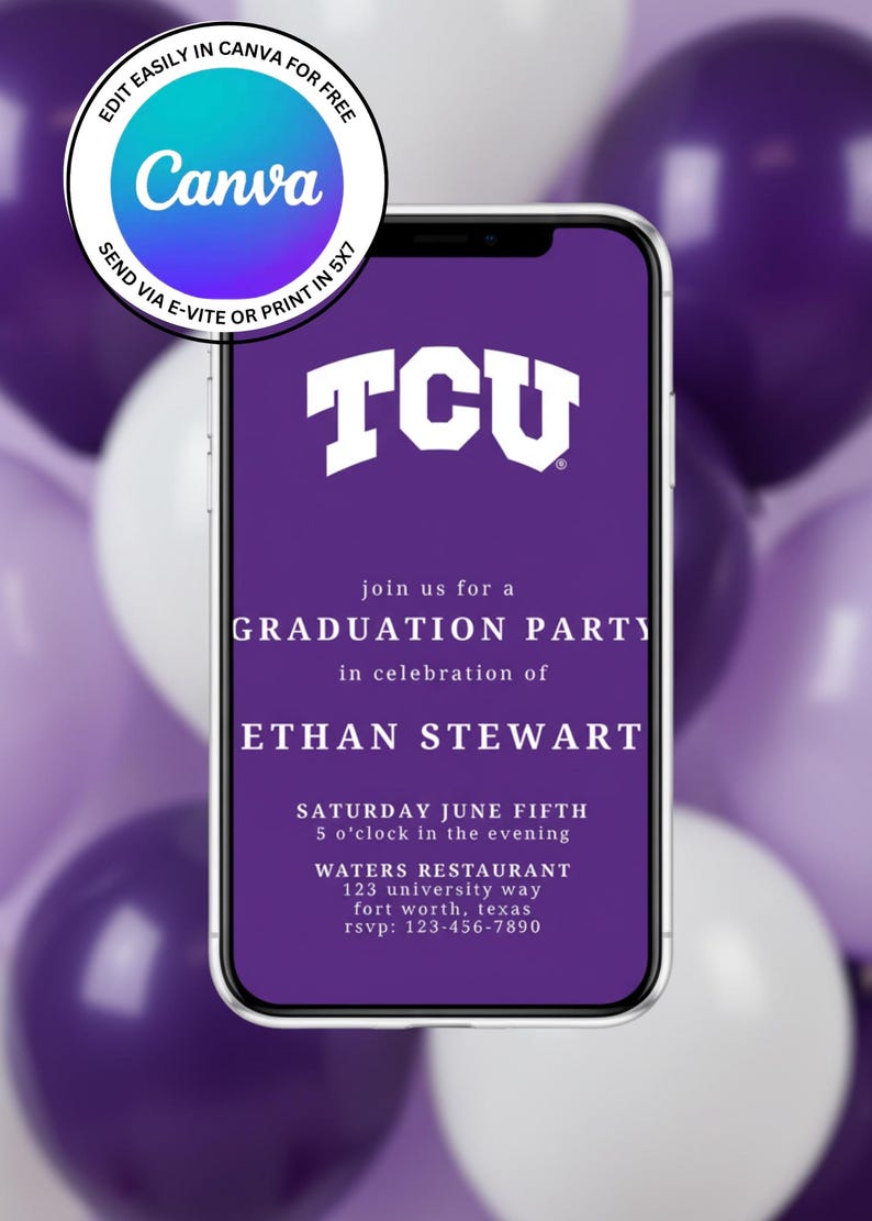TCU Graduation Party Invitation Template. Instant Digital Download ...
