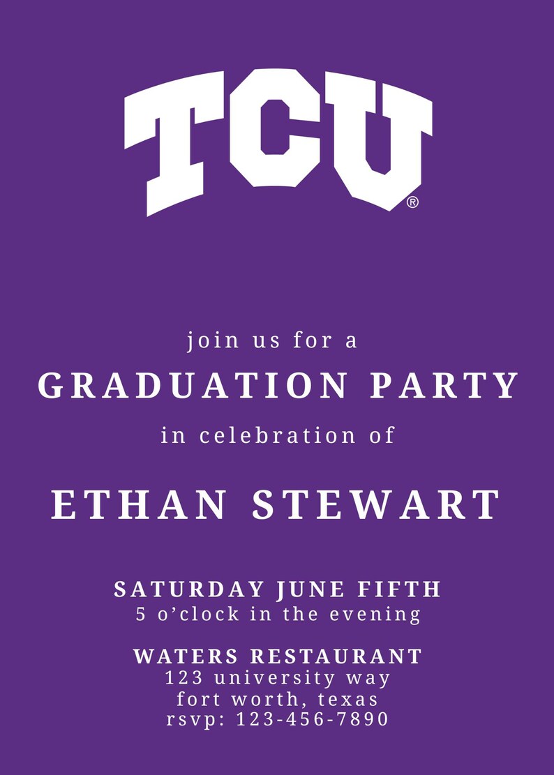 TCU Graduation Party Invitation Template. Instant Digital Download ...