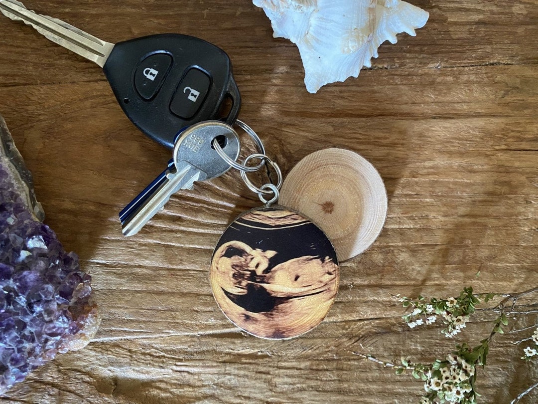 Ultrasound Keychain on Wood, Wood Slice Keyring, Gift for Her, Baby ...