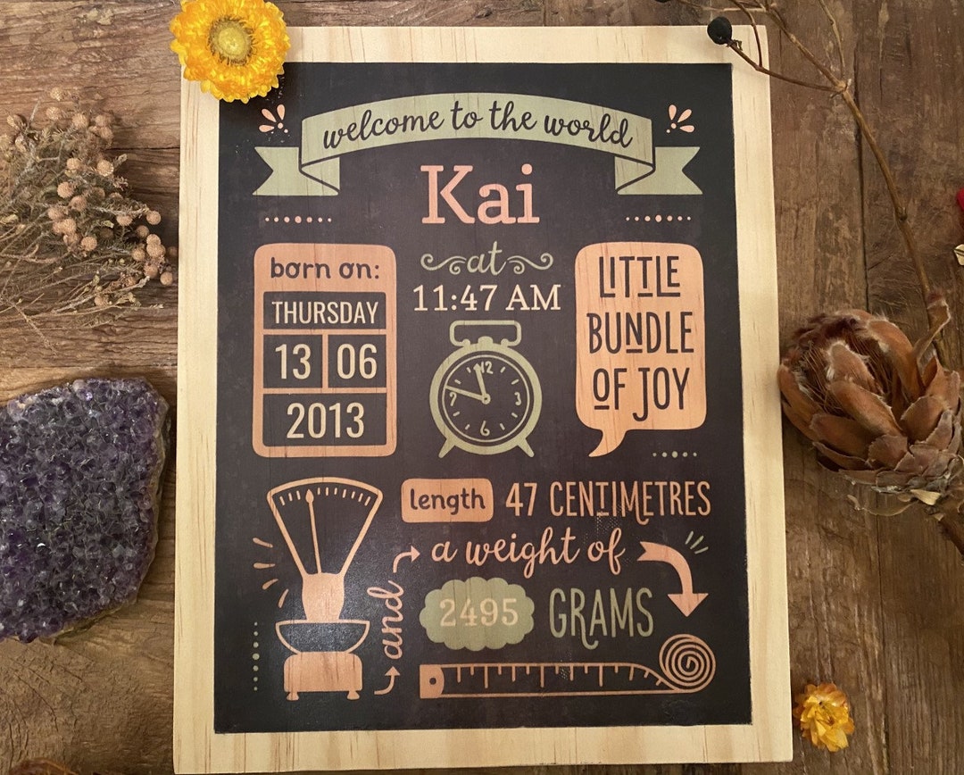 Custom Birth Stats Board - Birth Announcement, Wooden Baby Keepsake ...