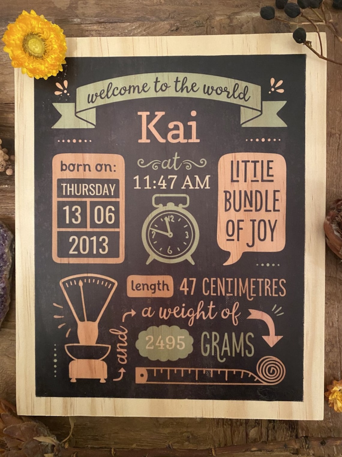 Custom Birth Stats Board - Birth Announcement, Wooden Baby Keepsake ...