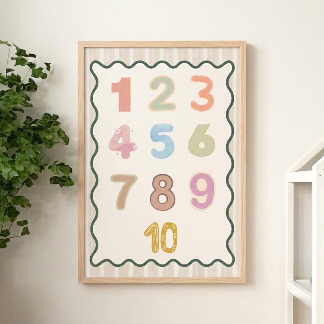 Boho Numbers Poster for Nursery, Pastel Watercolor Educational Wall Art ...