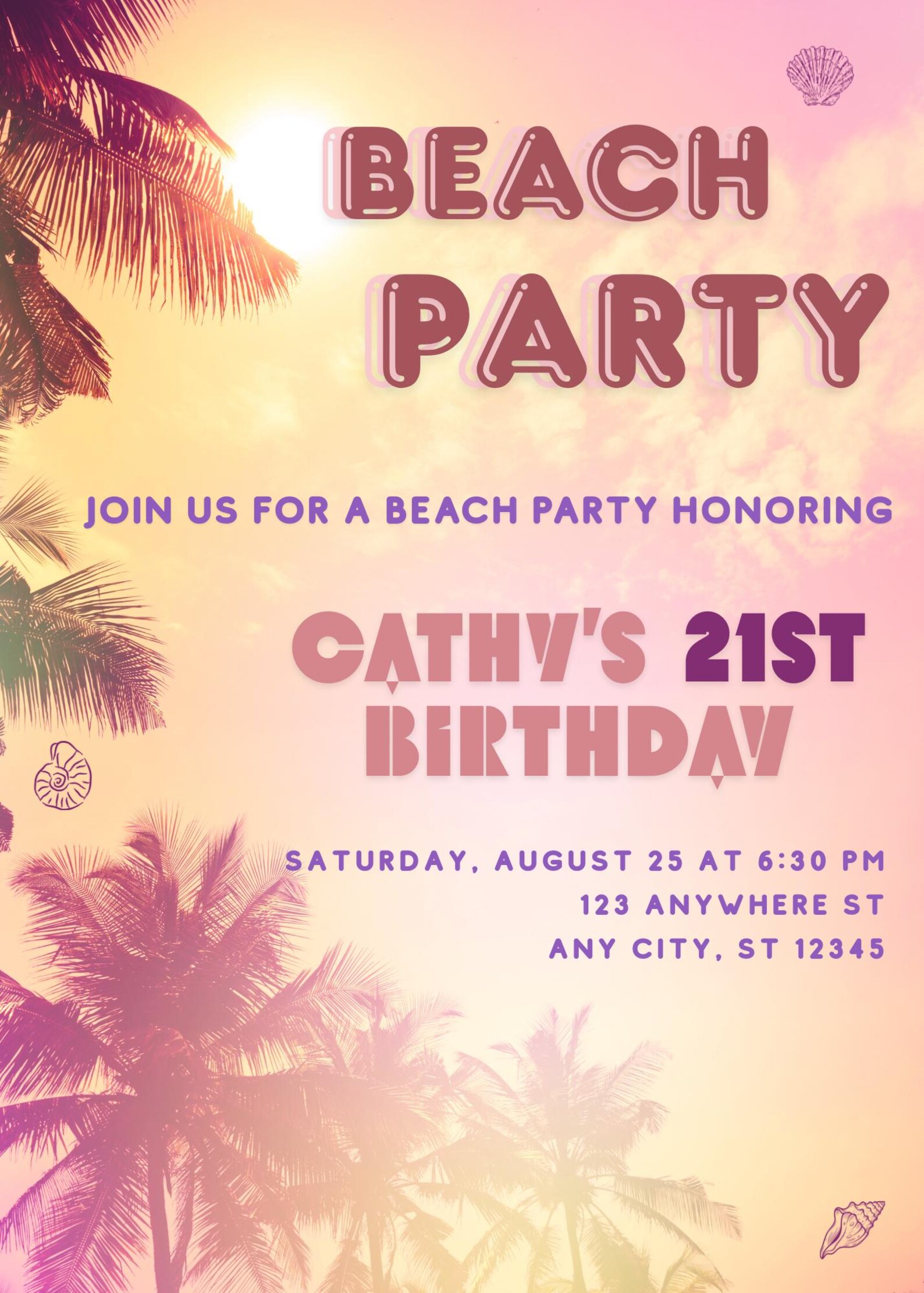 Editable Beach/pool Party Invitation Template | Tropical Summer ...