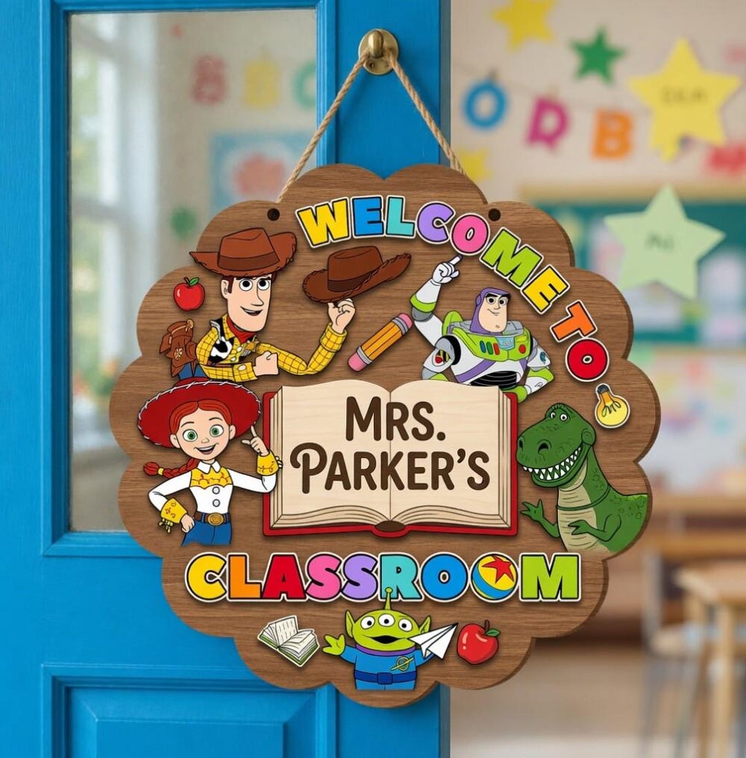 Toy Story Teacher Sign, Disney Teacher Gift, Custom Wood Door Sign ...