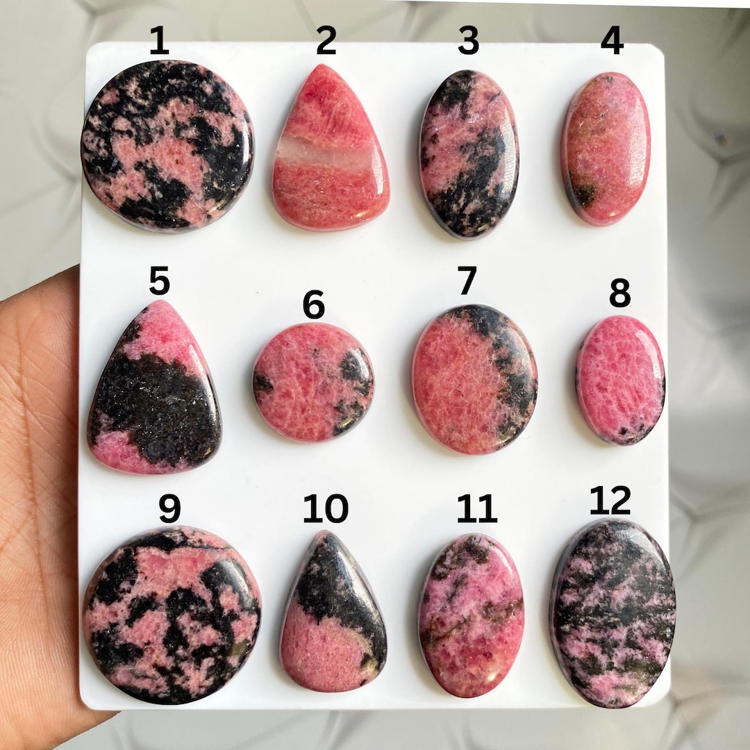 Natural Rhodonite Cabochon Lot, Pink Black Rhodonite Gemstone ...