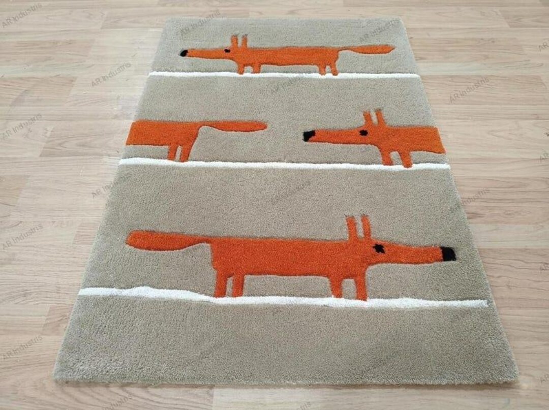 Hand Tufted Fox Rug for Bedroom Modern Animal Design Area Rug Cute Kids ...