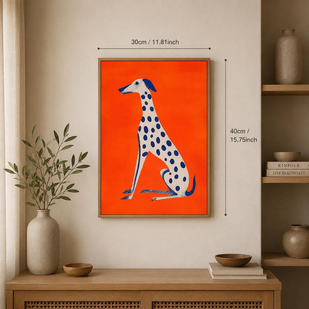 Spotted Dog Poster, Orange Background, Whimsical Pet Illustration ...