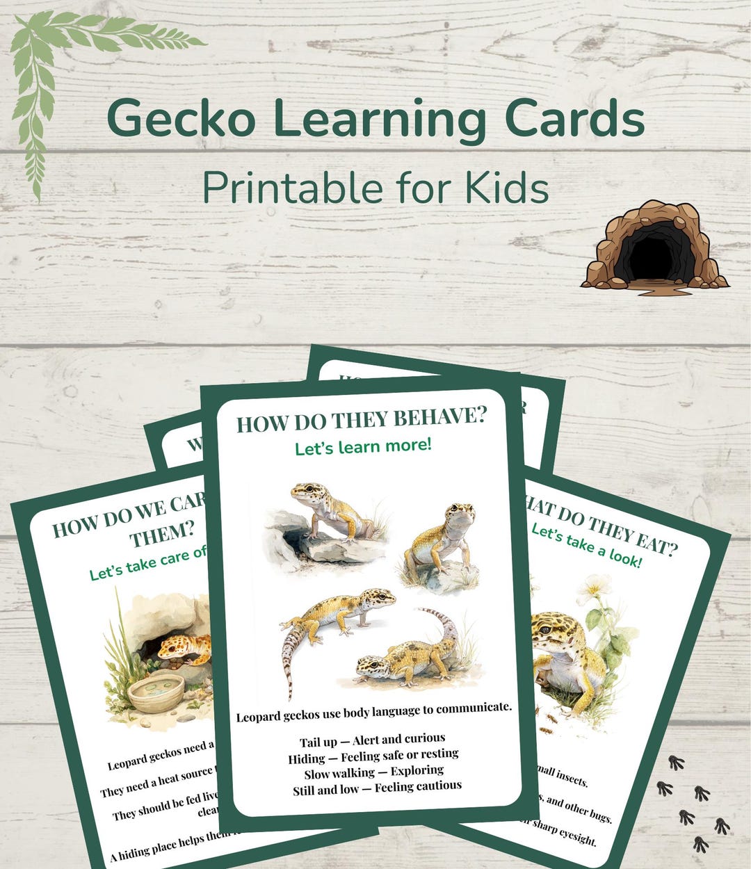 Leopard Gecko Learning Cards, Watercolor Reptile Facts (PDF) - Etsy UK