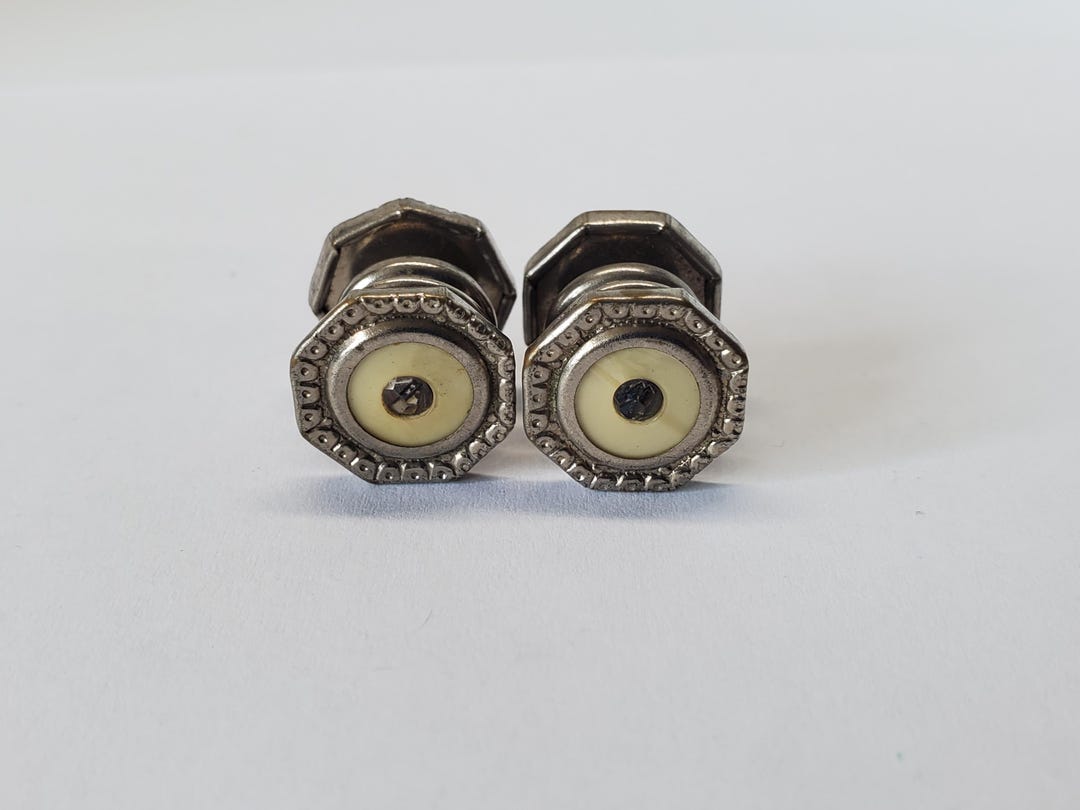 Vintage Art Deco Mother of Pearl Rhinestone Snap Cufflinks - Etsy