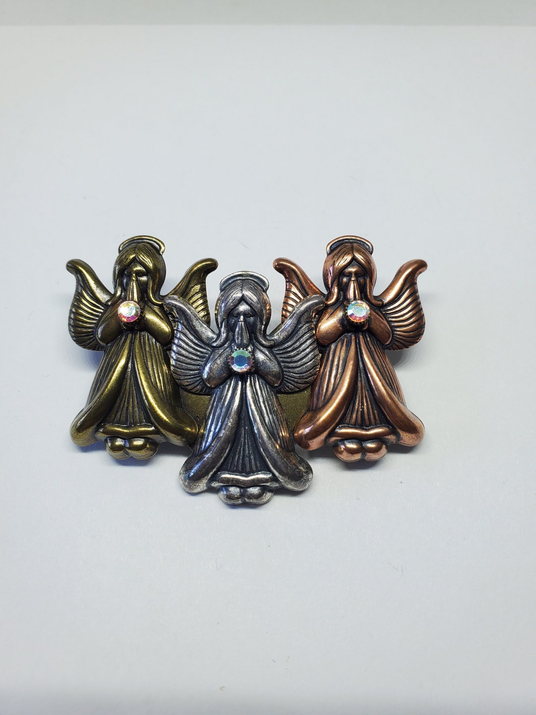 Brass, Silver and Copper Tone Angels Praying AB Rhinestone Brooch - Etsy