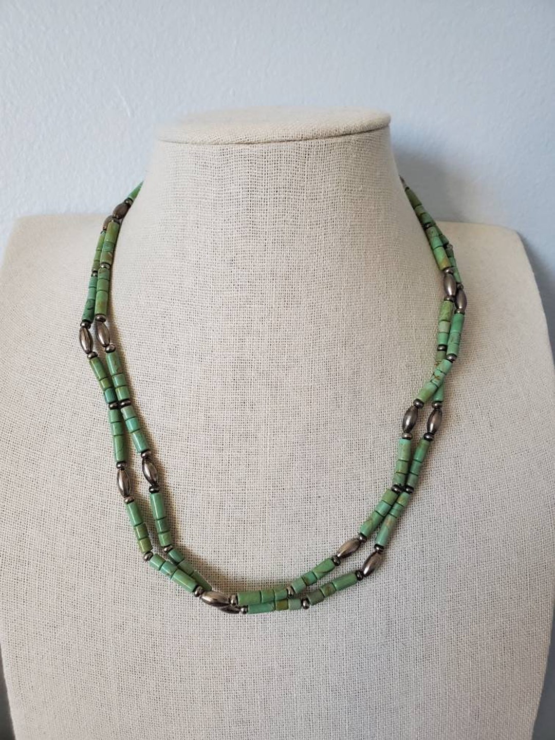 Vintage Native American Green Turquoise Tube Bead Double Strand ...