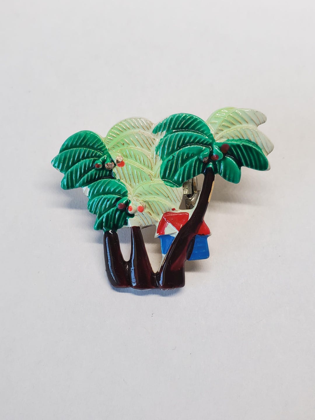 Vintage Enamel Palm Trees and House Brooch - Etsy