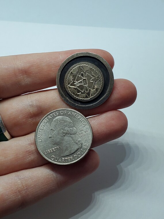 Mexican Sterling Silver Etched Black Border Round Cuf… - Gem