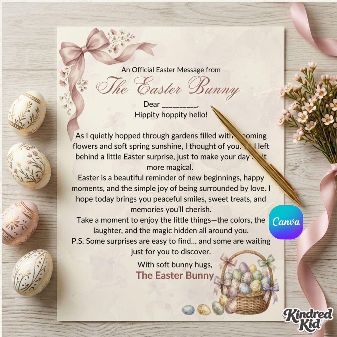 Vintage Easter Bunny Letter Canva Template, Editable Pastel Letter From ...