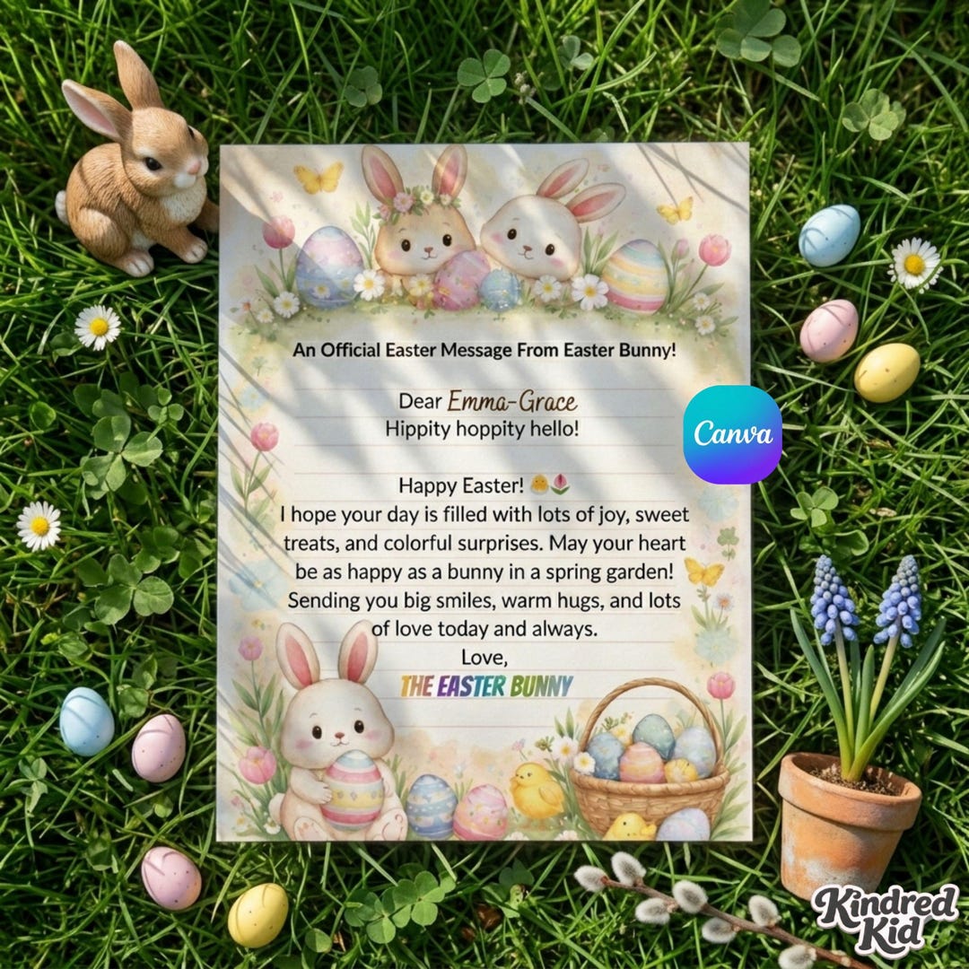 Editable Easter Bunny Letter Canva Template, Printable Official Letter ...