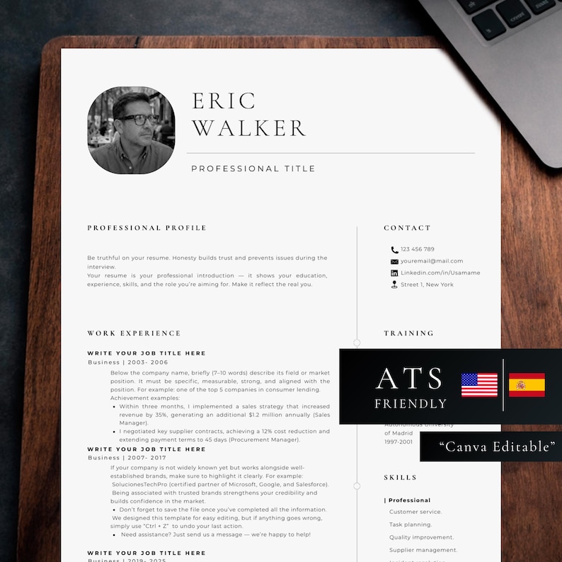 CV Template Resume Template ATS Friendly With Photo Minimalist, ATS ...