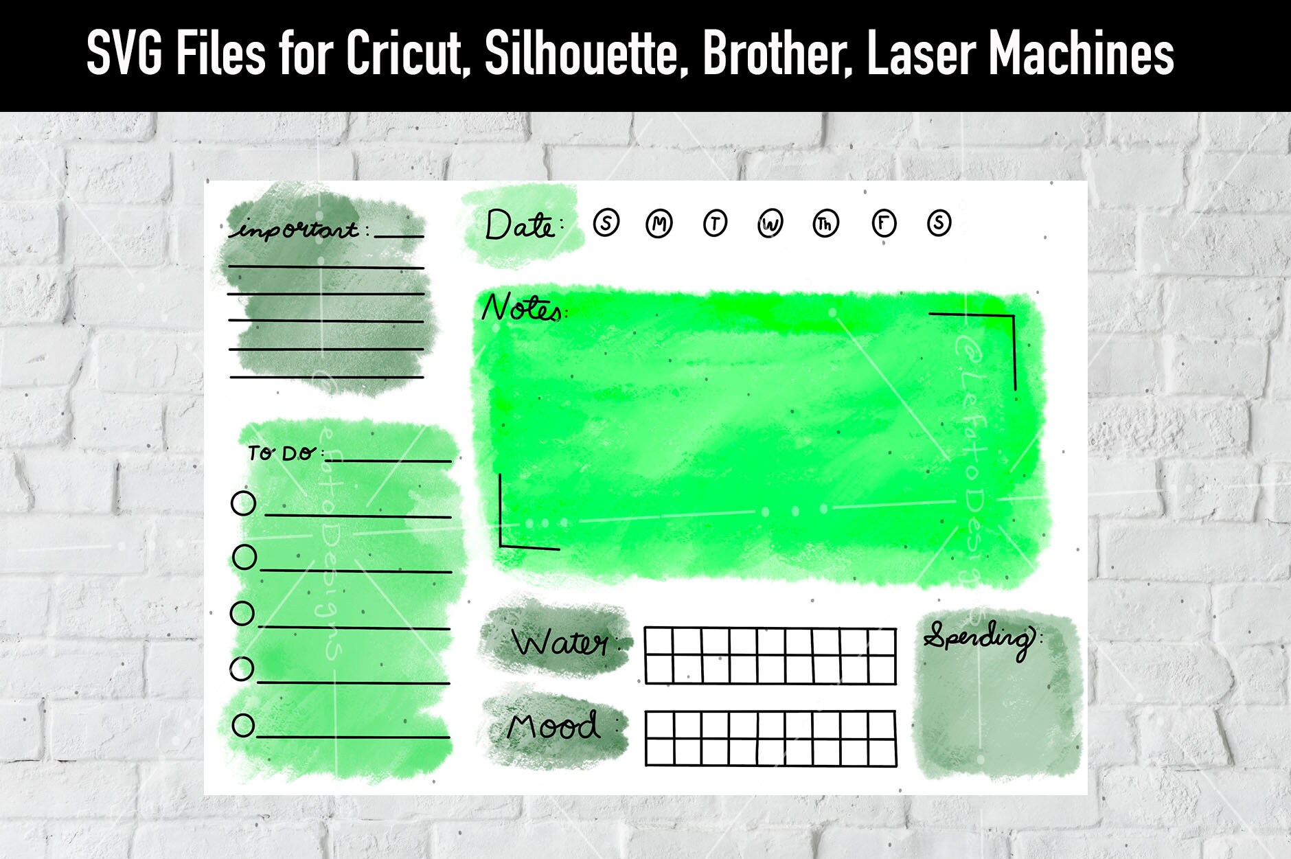 Paper & Party Supplies Printable Digital Download Green Notes Page ...