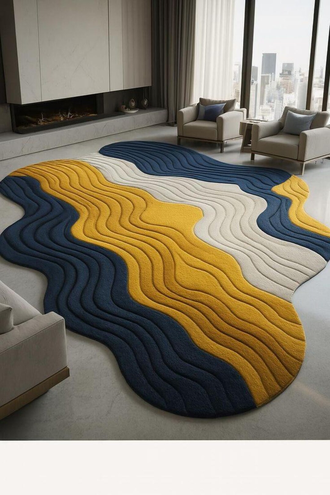 Hand Tufted Abstract Wavy Organic Statement Rug - Etsy