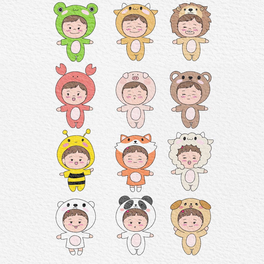 Animal Costume Character Clipart Set, Dress up Animal Illustration PNG ...