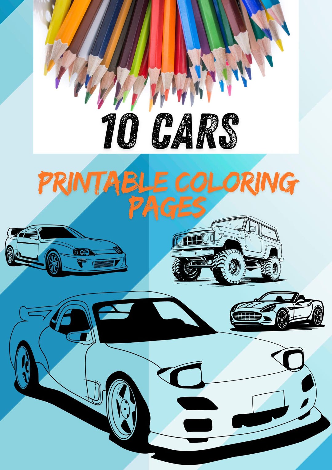 10 Vehicles Cars Coloring Printable PDF Pages for Kids Digital Download ...