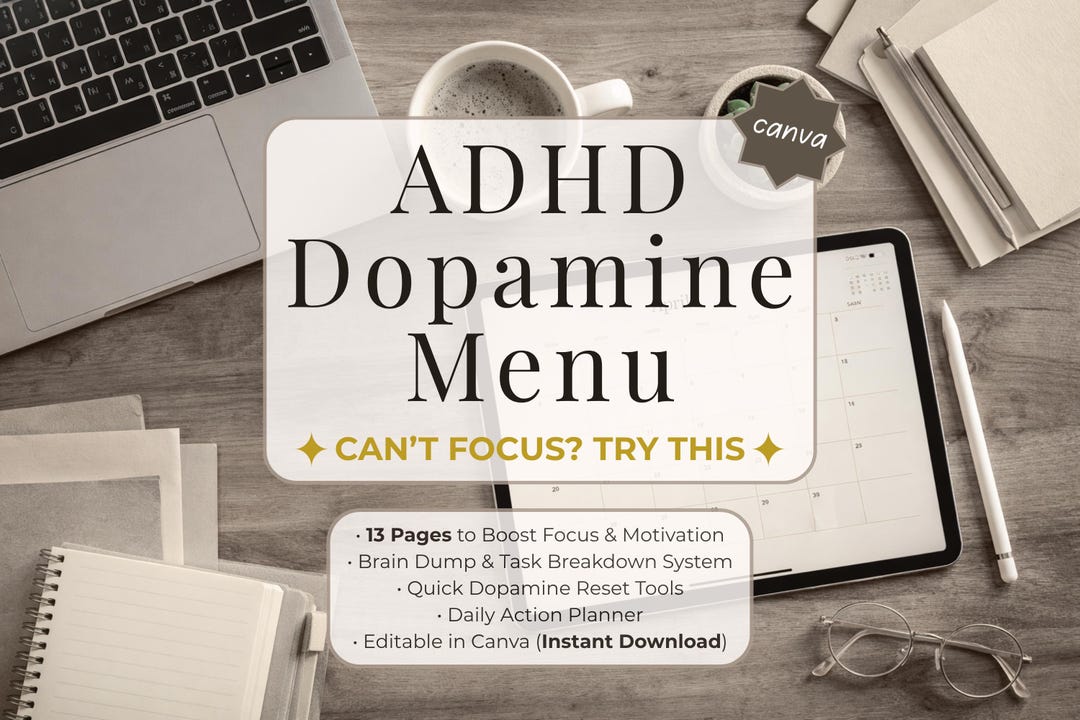 ADHD Dopamine Menu Printable | Focus & Motivation Planner | Executive ...