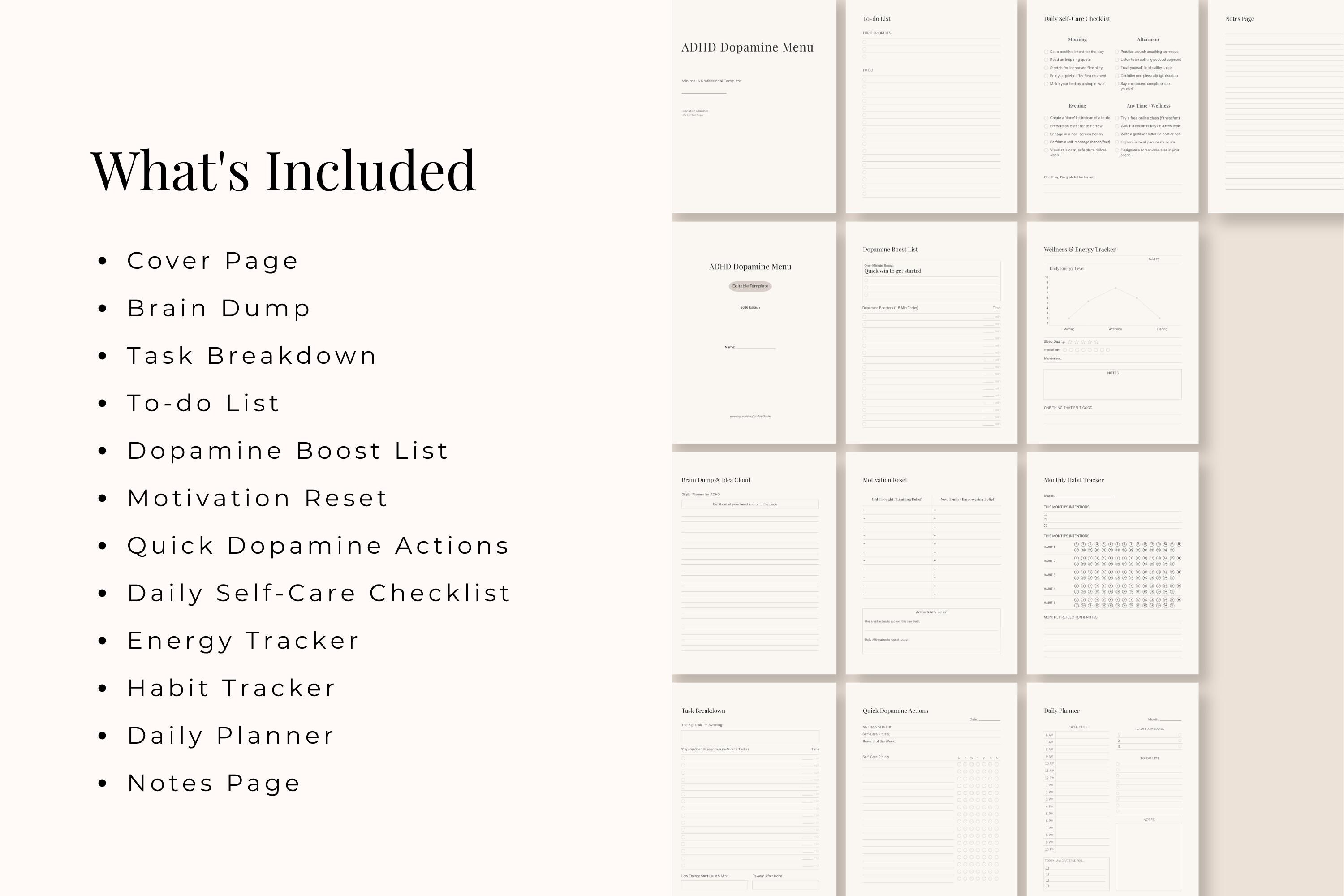 ADHD Dopamine Menu Printable | Focus & Motivation Planner | Executive ...