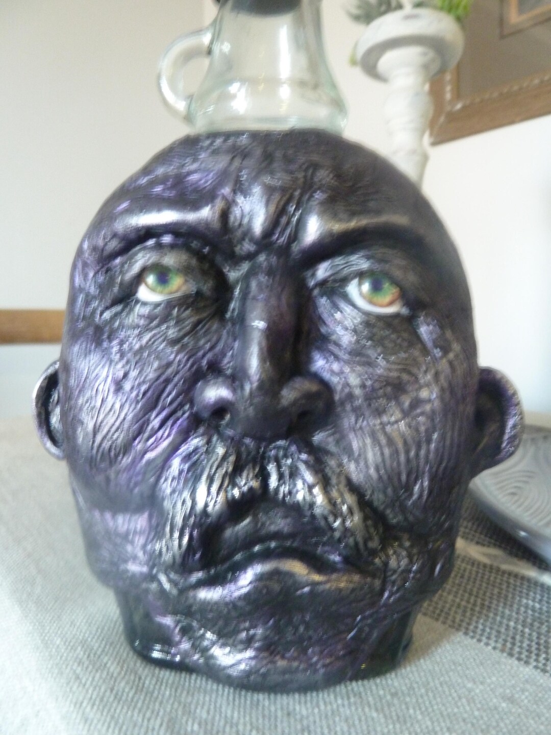 Purple Man Face Jug Folk Art Glass Bottle - Etsy